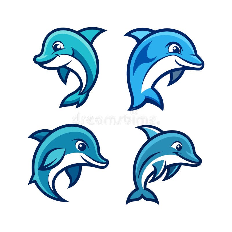 A Bundle of Playful Dolphin Head Vector Illustration. Stock Vector ...