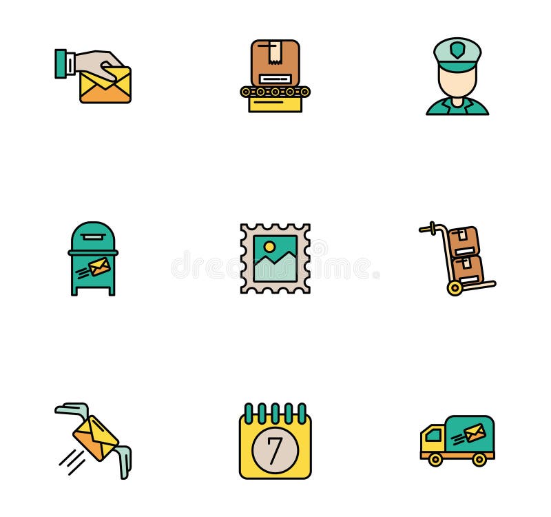 Bundle of Postal Service Icons Stock Vector - Illustration of send ...