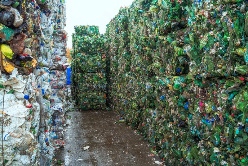 Bundle of Pressed Plastic Bottles Prepared for a Garbage Recycling on ...