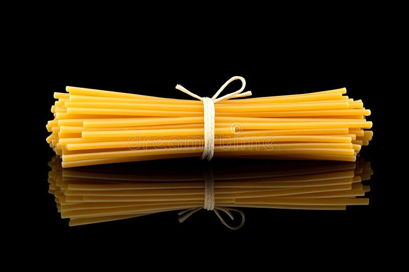 Bundle Raw Spaghetti Tied String Against Black Background Stock Photos ...