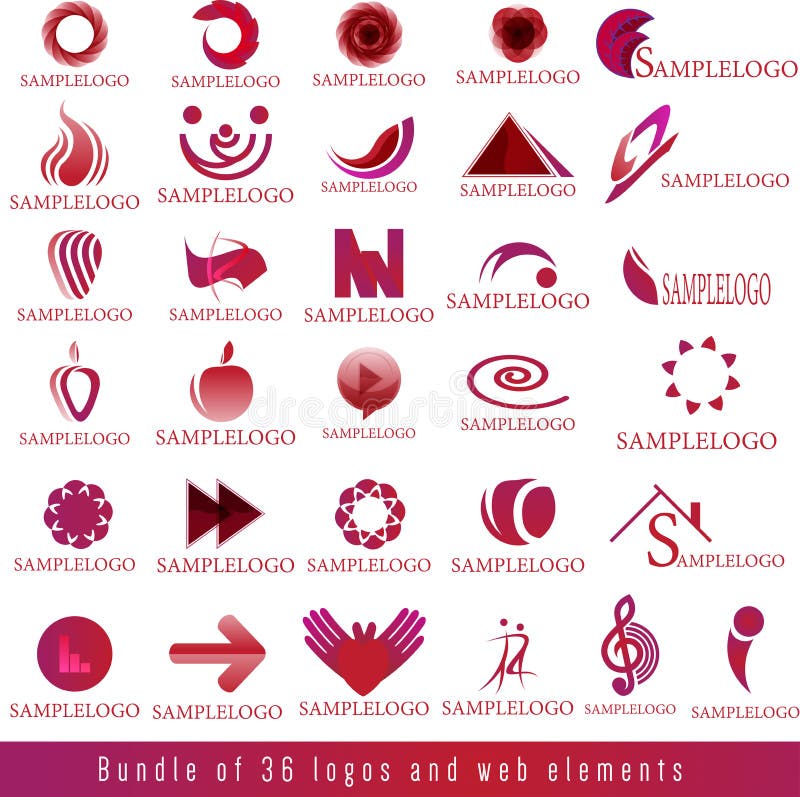Bundle of 36 Red Logos and Web Elements Stock Vector - Illustration of ...