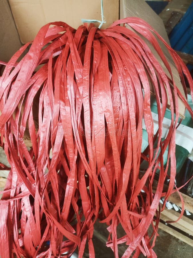 Bundle of Red Plastic Ribbon or Raffia Stock Image - Image of bundle ...