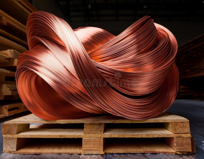 A Bundle of Rolled Copper Sheets Arranged on a Pallet Emitting Warm ...