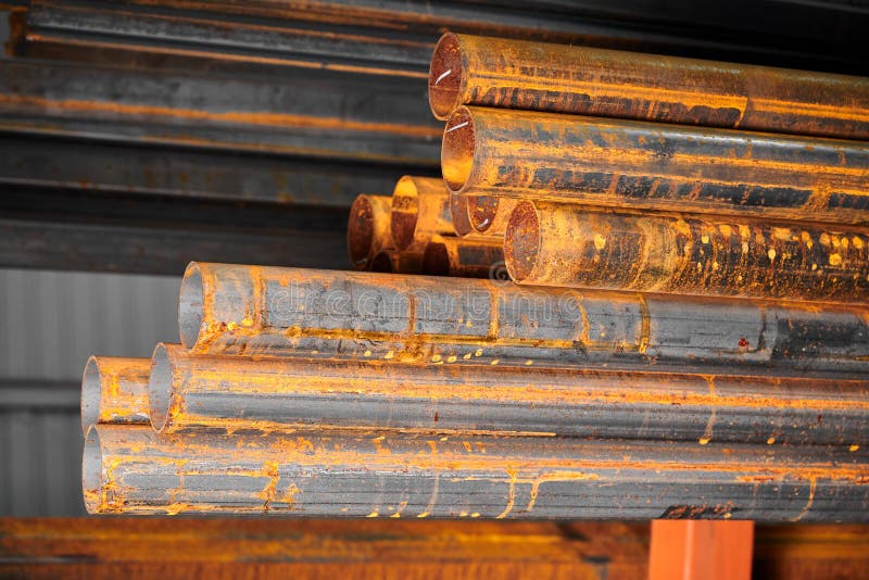 Bundle of Rusty Metal Tubes in Industrial Complex Storehouse Stock ...