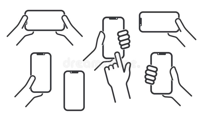 Bundle Set of Outline Illustrations Various Hand Positions Holding a ...