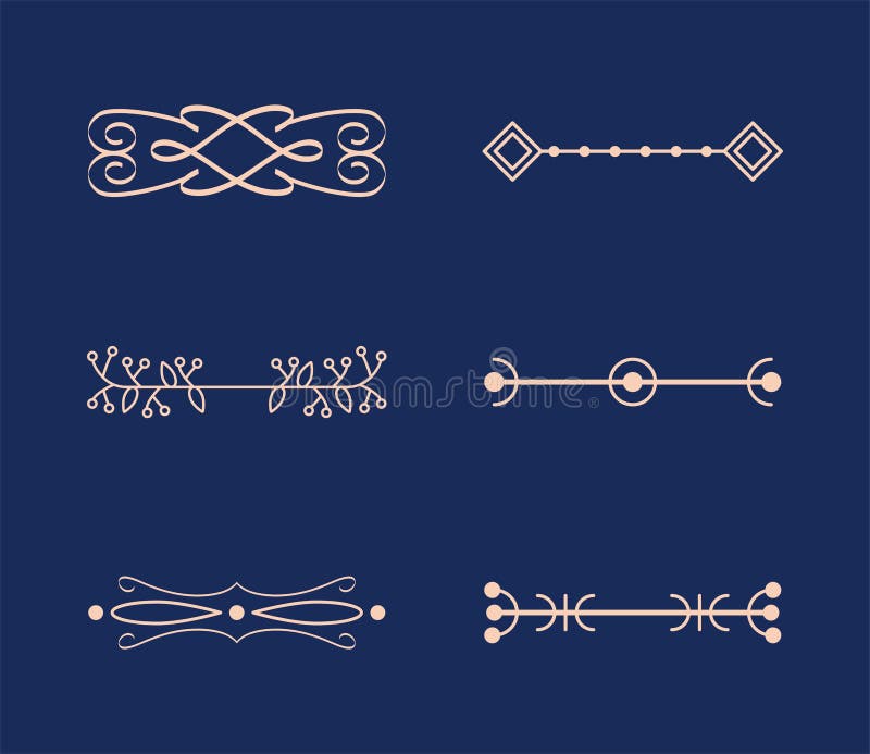 Bundle of Six Elegants Dividers Set in Blue Background Stock Vector ...