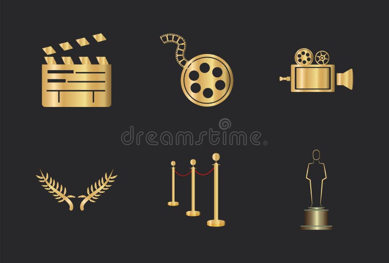 Bundle of Six Golden Academy Awards Set Icons Stock Vector ...