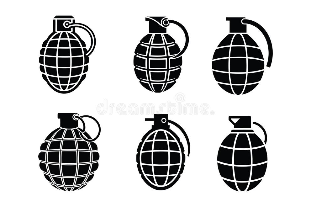 A Bundle of Six Hand Grenade Modern and Old Style Stock Vector ...