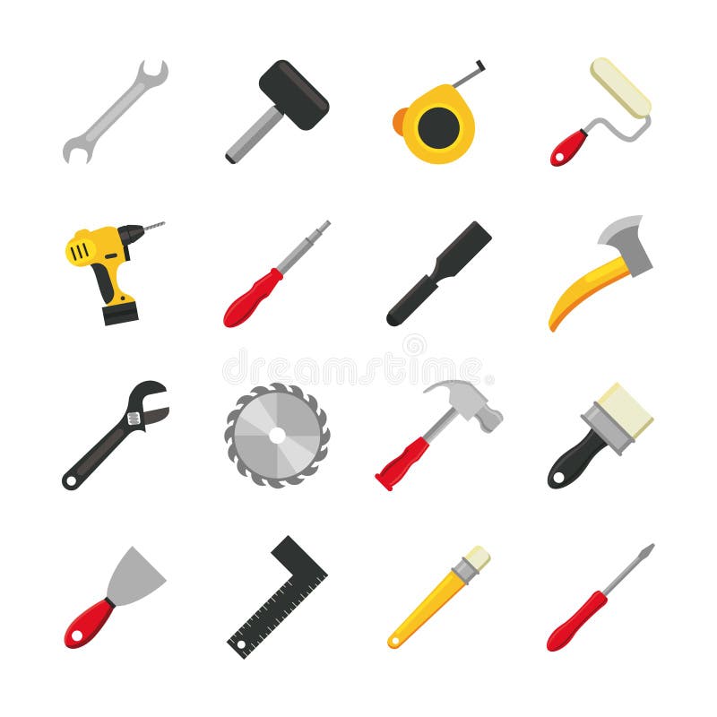 Bundle of Sixteen Tools Set Collection Icons Stock Vector ...