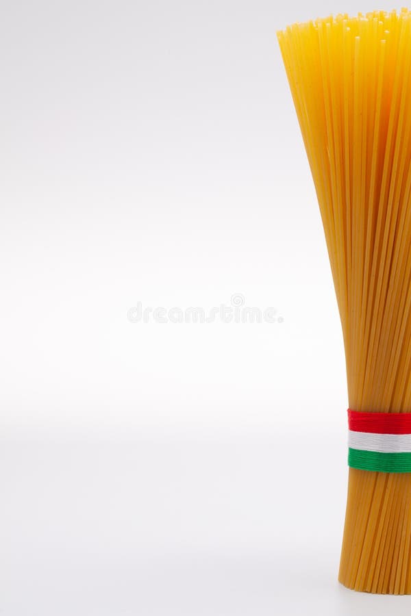 Bundle of Spaghetti and Italian Flag on the White Table Stock Photo ...