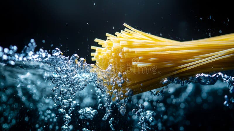 Bundle Spaghetti Pasta Floats Separately Clear Water Illuminated Dark ...