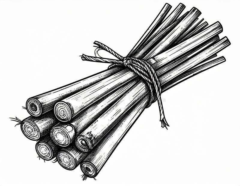 Bundle of Sticks Tied Together Black and White Drawing Stock ...