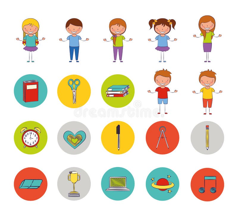 Bundle of Students Group and Back To School Icons Stock Illustration ...