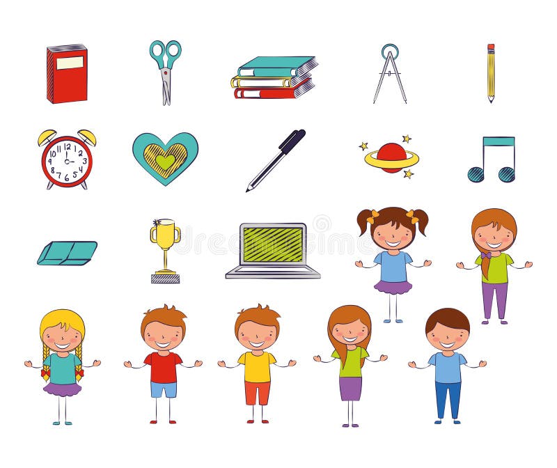 Bundle of Students Group and Back To School Icons Stock Illustration ...