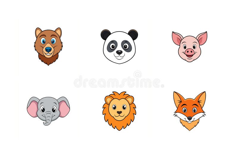 6-bundle Template of Fox,lion,bear,elephant,pig,tiger and Panda Stock ...