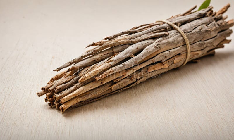 A Bundle of Thin, Dried Branches Lies on a Light Wood Surface Stock ...