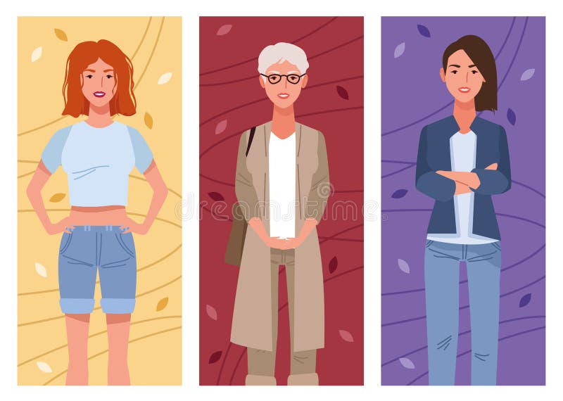 Bundle of Three Beautiful Women Avatars Characters Stock Vector ...