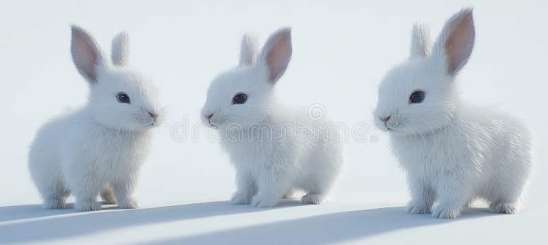 Bundle Three White Rabbits Portrait Sitting Isolated Background ...