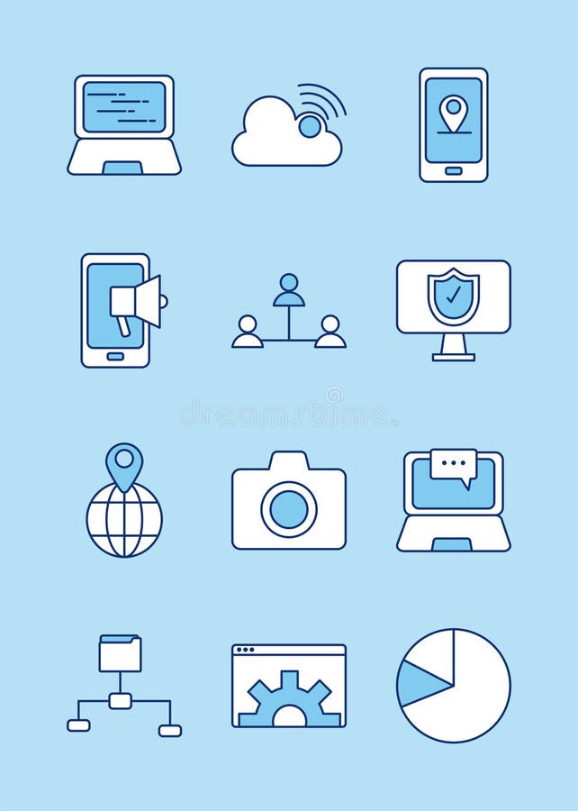 Bundle of Twelve Marketing Digital Set Icons Stock Vector ...