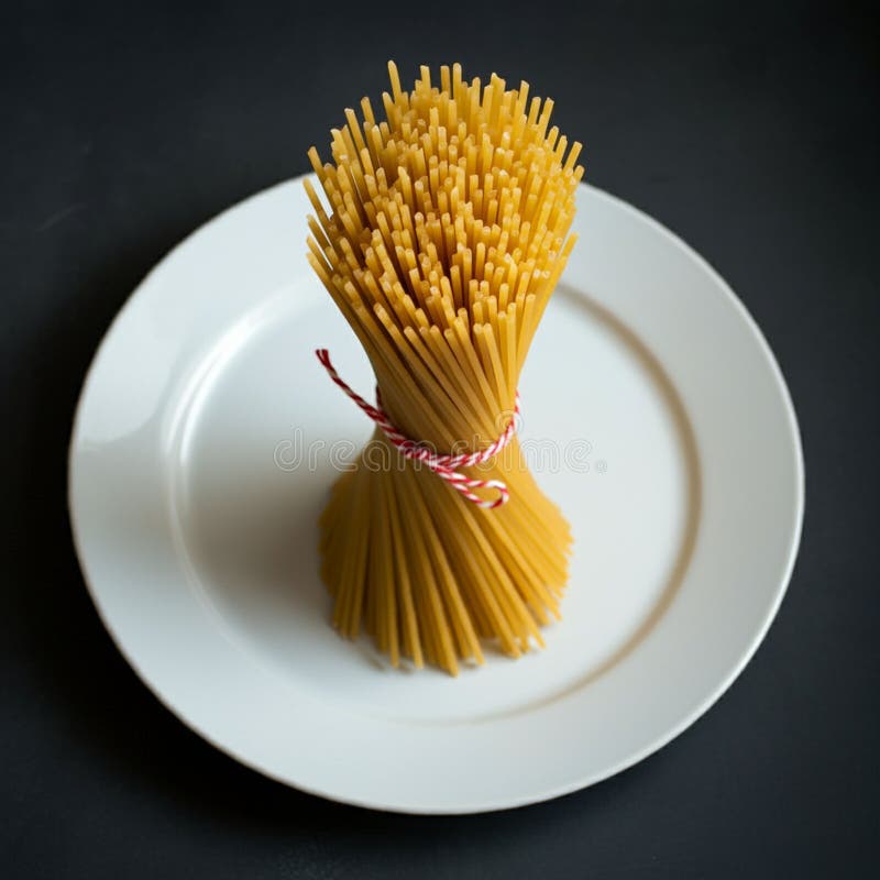A Bundle of Uncooked Spaghetti is Tied with a Red and White String ...