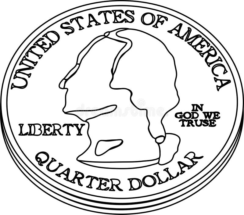 Bundle of US American 25 Cent Coin Outline Stock Vector - Illustration ...