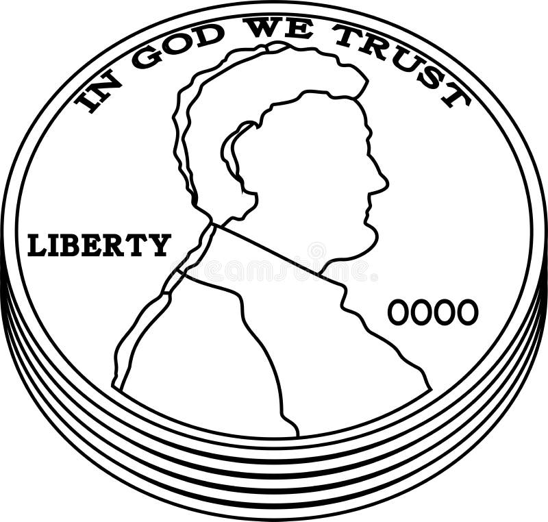 Bundle of US American 1 Cent Coin Outline Stock Vector - Illustration ...