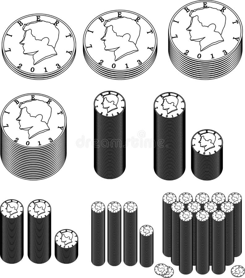 Bundle of US American 50 Cent Coin Outline Set Stock Illustration ...
