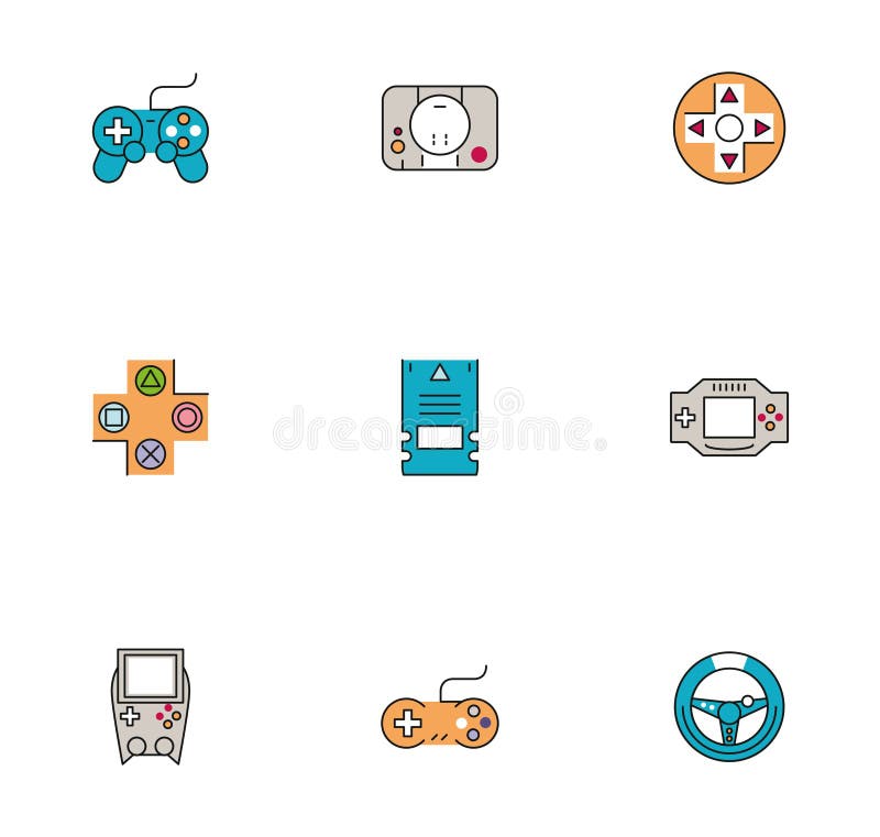 Bundle of video game icons stock vector. Illustration of analog - 166442659