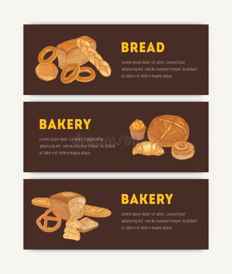 Bundle of Web Banner Templates with Different Breads, Sweet Delicious ...