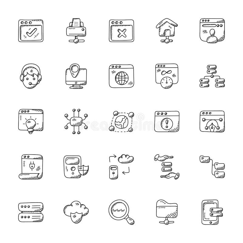 Bundle of Web Hosting Doodle Icons Stock Illustration - Illustration of ...