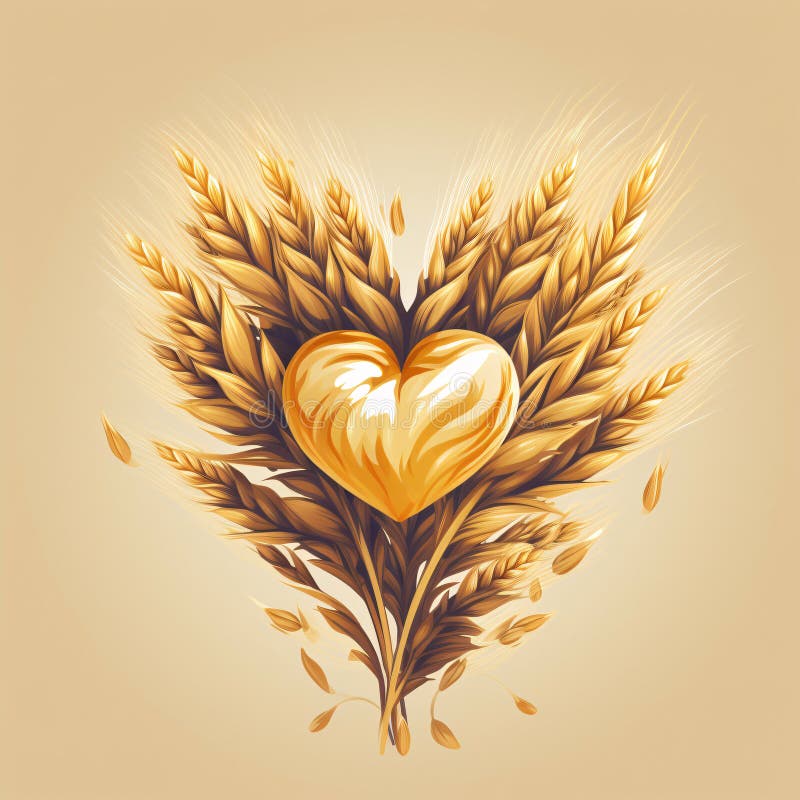 A Bundle of Wheat Ears with a Heart Symbol Forms a Decorative Element ...