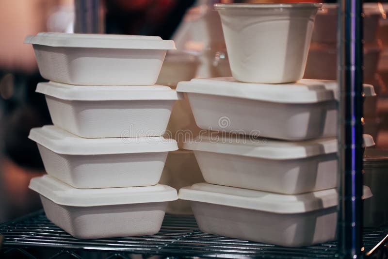 Bundle of White Ecology Safety Food Containers. Stock Image - Image of ...