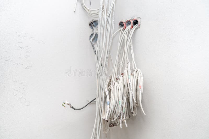 Bundle of Wire in the Wall To Connect the Smart Home. Preparation for ...