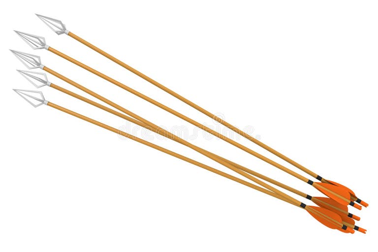 Bundle of Wooden Arrows with Sharp Arrowheads on a White Background, 3D ...