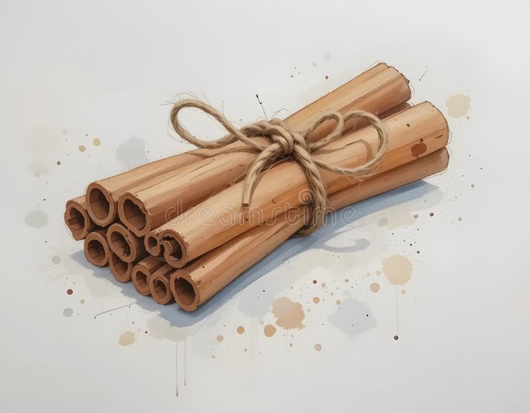 Bundled Stack of Rolled Bark Tied with Jute Rope on a Light Background ...