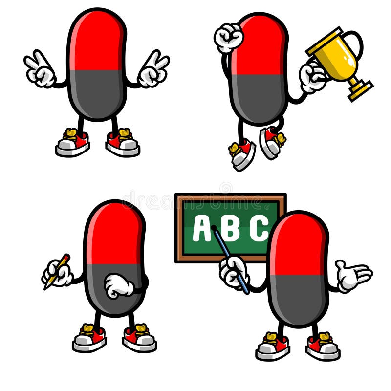 4 Bundles of Cute Capsule Character Vector Illustration Stock Vector ...