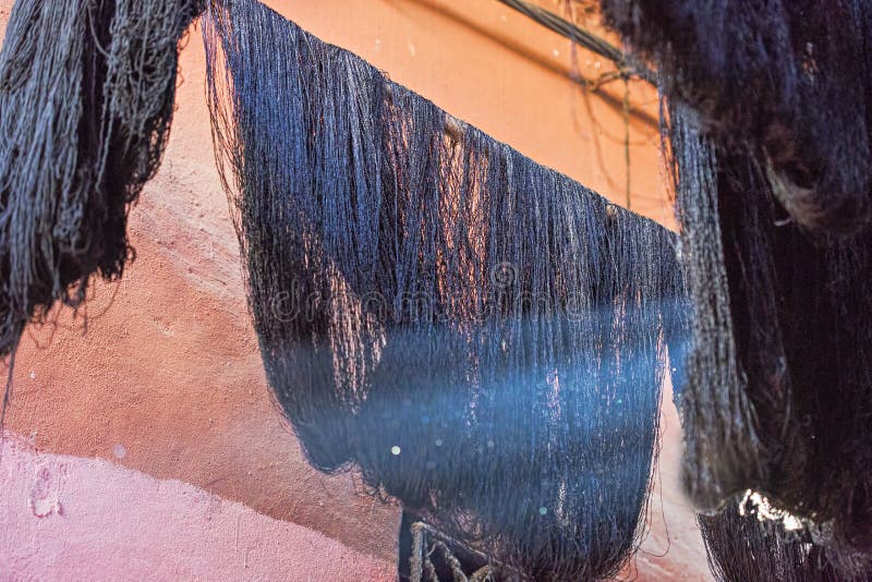 Bundles of Dyed Wool Drying Stock Photo - Image of bright, industry ...