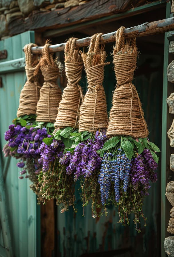 Bundles of Lavender Hanging on Rope Stock Photo - Image of alternative ...