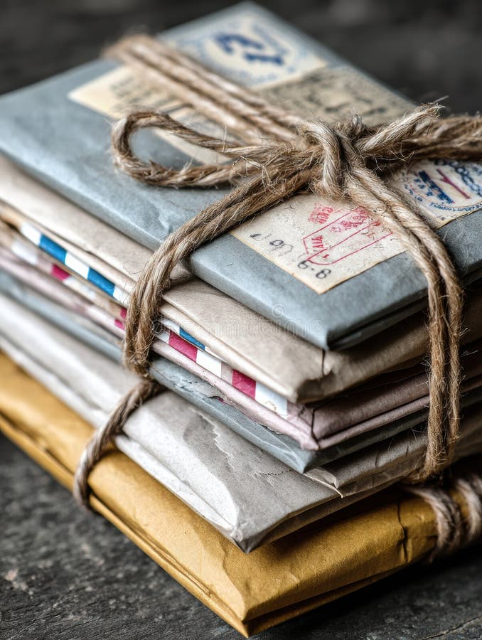 Rustic Stack of Paper Mail Parcels Tied with Twine Creating a Vintage ...