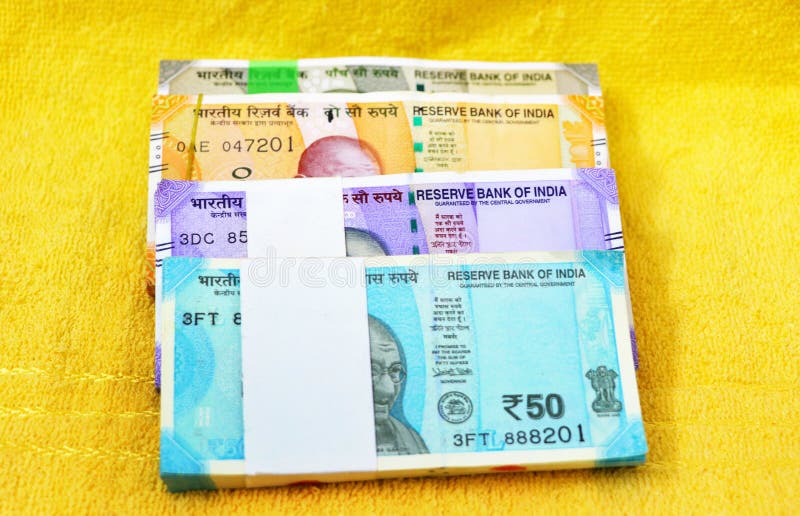 Indian Currency Bundles of 50, 100, 200 or 500 Rupee Notes Arranged in ...