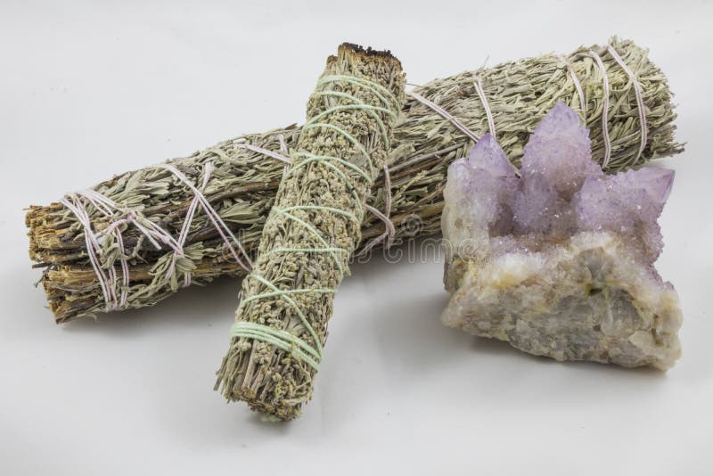 Bundles of Sage with a Beautiful Amethyst Crystal and Singing Bowl ...