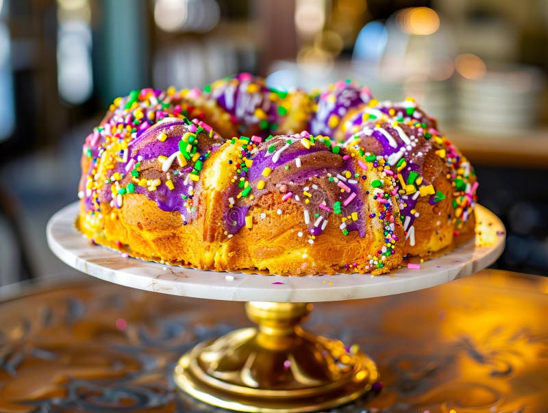 A Bundt Cake on a Cake Stand on a Table Stock Image - Image of donut ...