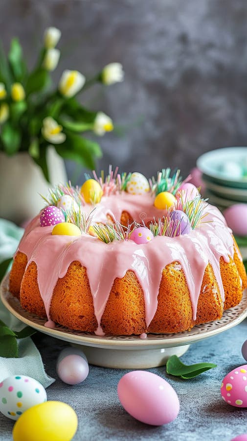 Bundt Cake Drizzled Pastel Glaze Decorated Edible Easter Stock Photos ...