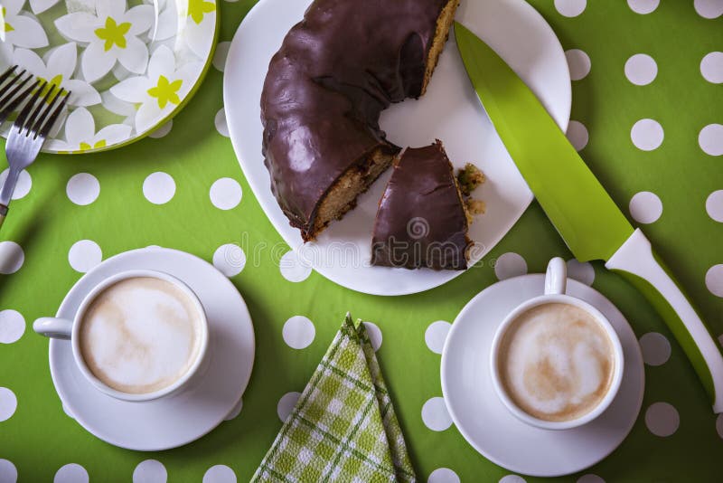 Bundt Cake and Two Cups of Coffee Stock Photo - Image of plate ...