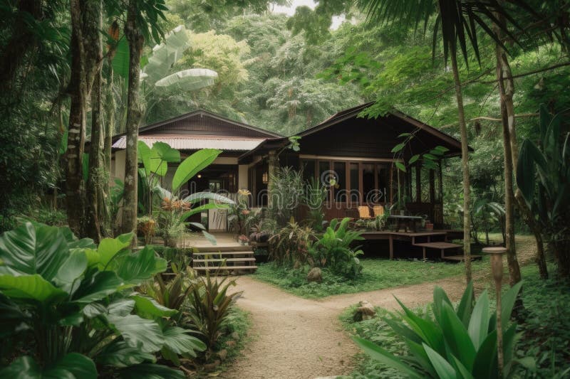 Bungalow Surrounded by Lush Greenery, with Natural Setting and Outdoor ...
