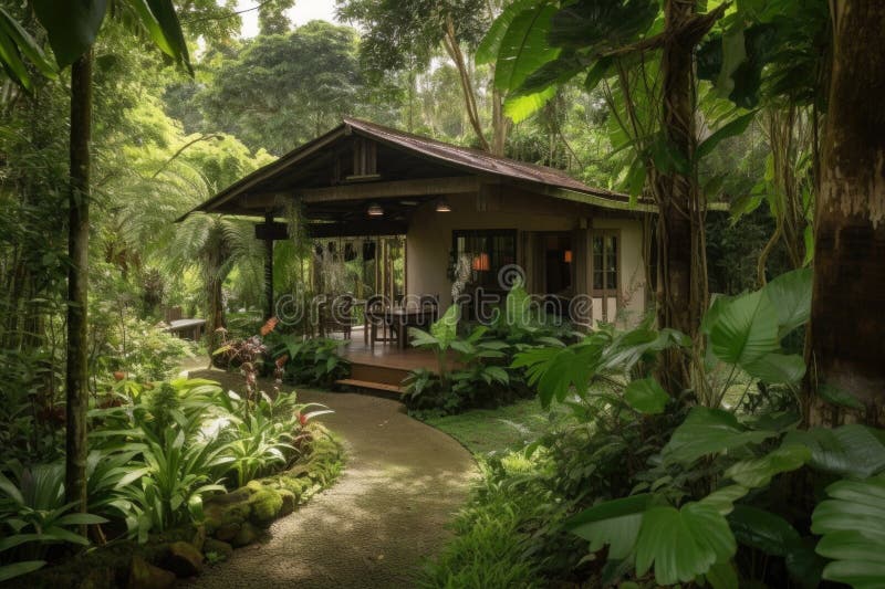 Bungalow Surrounded by Lush Greenery, with Natural Setting and Outdoor ...