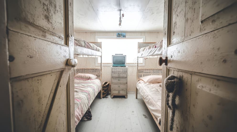 Bunk Bed Accommodations in a Man Camp Room with Simple Amenities and a ...