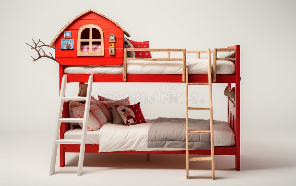 Bunk Bed Against a White Background -Generative Ai Stock Illustration ...