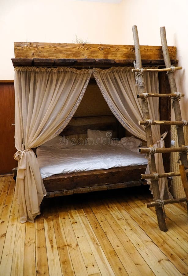 Bunk Bed with Canopy in Rustic Style Stock Image - Image of comfortable ...