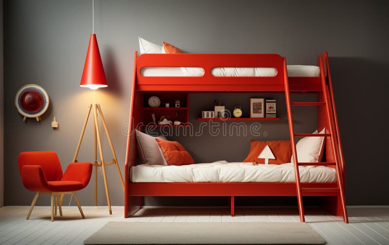 Bunk Bed on a White Backdrop -Generative Ai Stock Illustration ...